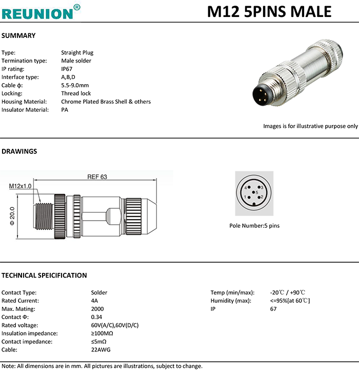IP68 Waterproof 5 Pin A-coding M12 Sensor Connector Screw Lock Support ...